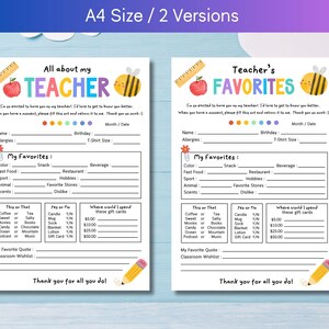 Printable Teacher Favorites List: Back to School Survey (PDF) - Etsy