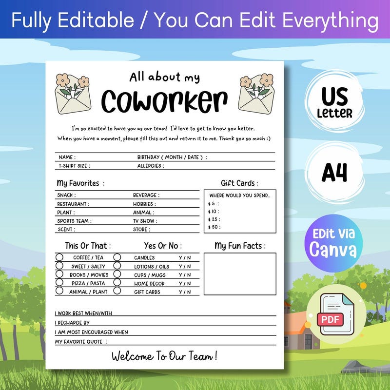 All About Me Employee Editable - Etsy