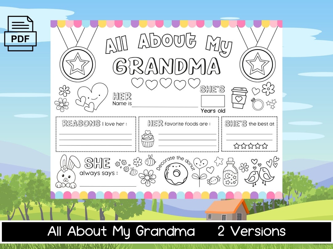 All About My Grandma Coloring Page, Mother's Day Gift, Kids Inteview ...
