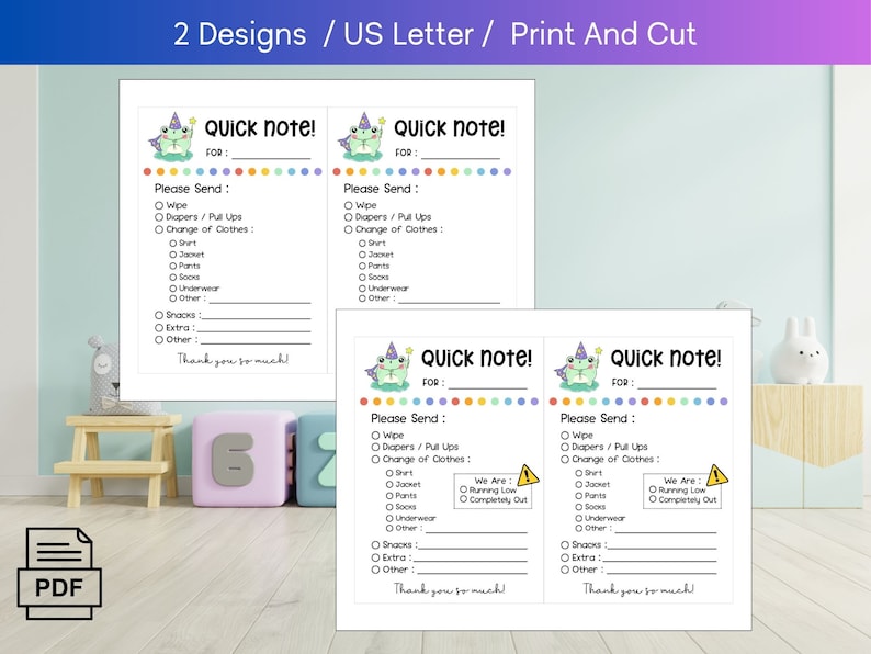 Daycare Quick Note for Teacher, Care Giver, Note to Parent, Preschool ...