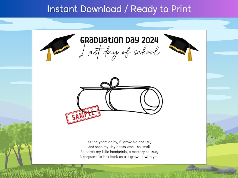 Printable Poem Last Day of School Handprint Art for Kids, Kindergarten ...