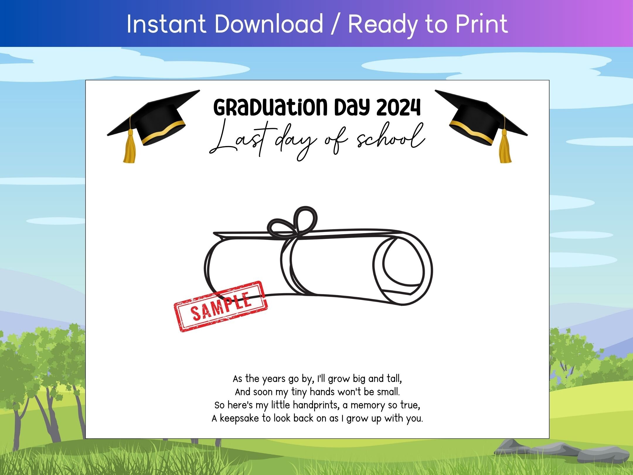 Printable Poem Last Day of School Handprint Art for Kids, Kindergarten ...