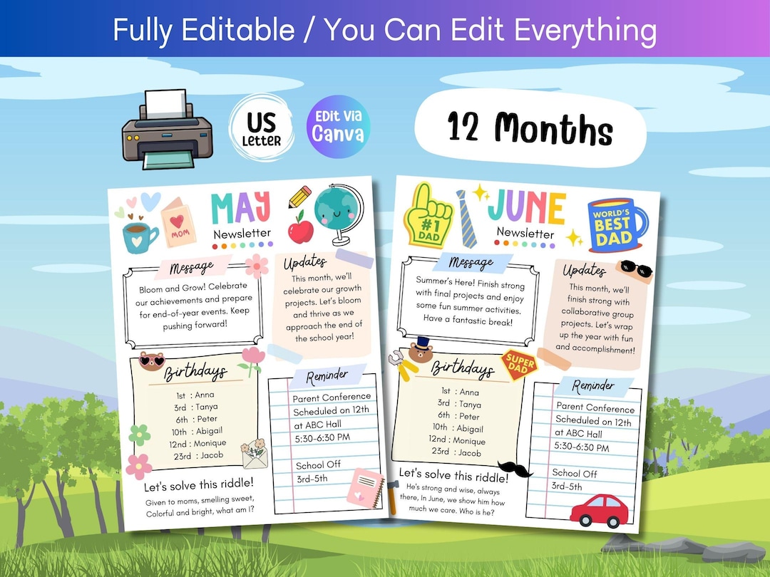 Editable School Newsletter Template Bundle: Classroom Updates (digital ...