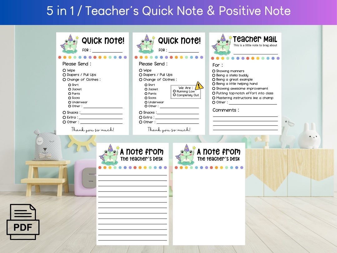 Daycare Quick Note for Teacher, Care Giver, Note to Parent, Preschool ...