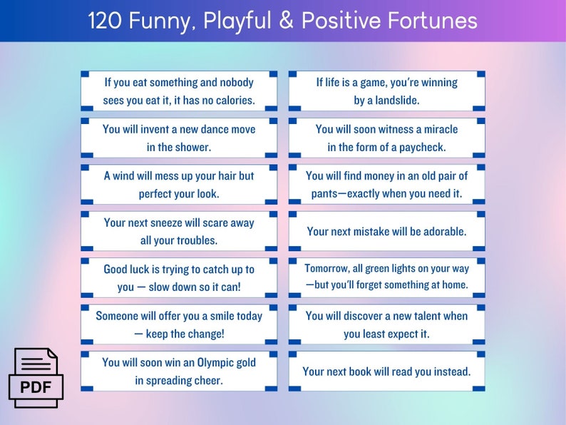 Funny Fortune Cookie Messages: 120 Printable Fortunes (digital Download ...