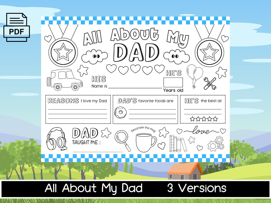 All About My Father's Day Questionnaire, Gift for Dad From Kid ...