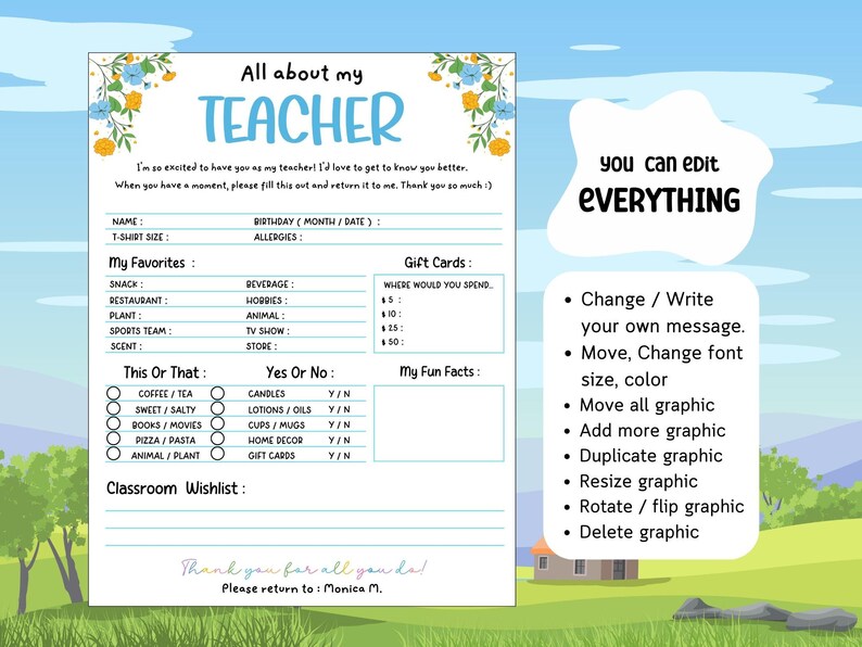 Fully Editable All About My Teacher Template for Getting to Know ...