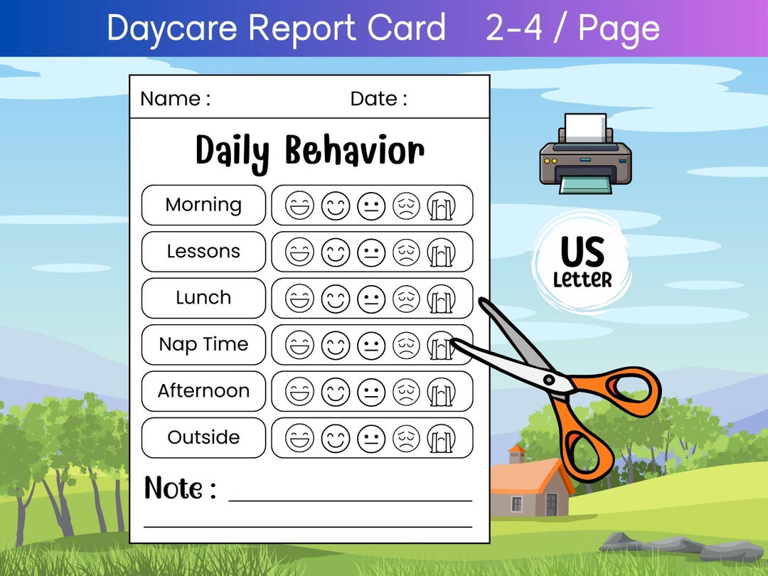 Daycare Preschool Daily Behavior Report Card, Printable Toddler Daily ...