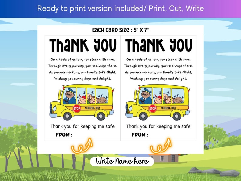 Editable School Bus Driver Thank You Card, Appreciation Printable Card ...
