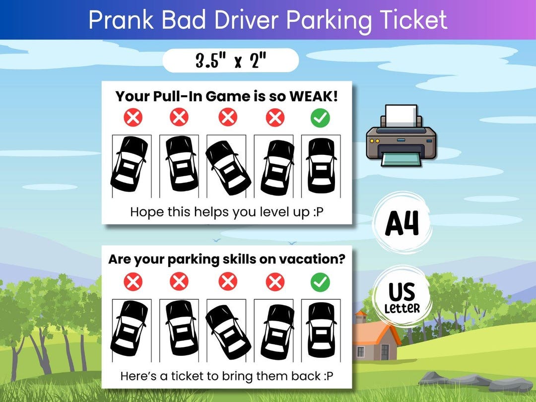 Printable Prank Bad Ticket Driver Cards, Fake Parking Ticket Novelty ...
