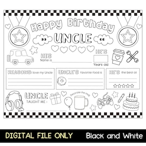 Happy Birthday Uncle Coloring Page, Fill in the Blank, Printable ...