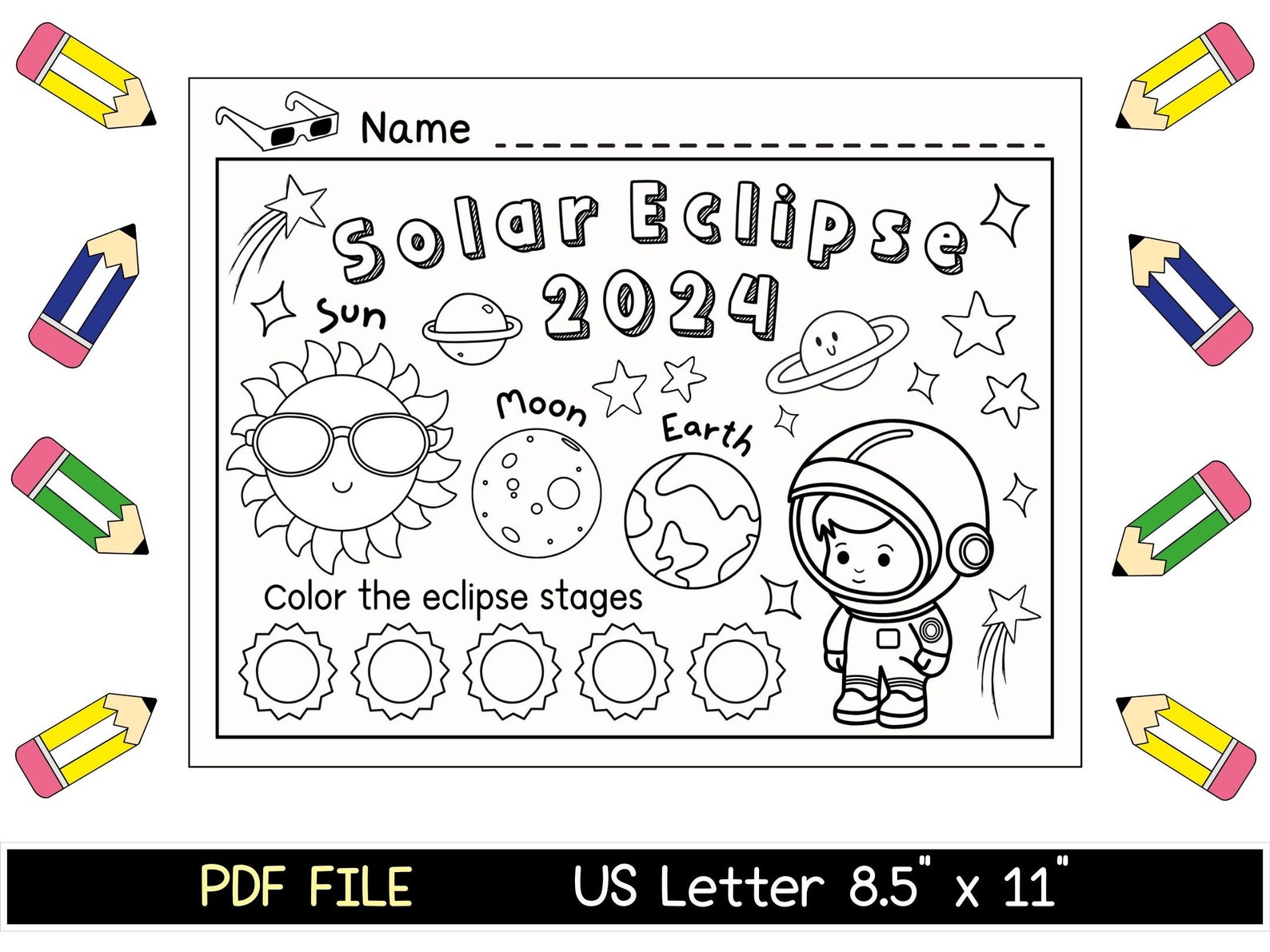 Solar Eclipse Work Sheet for Kids, Solar Eclipse Fill in the Blank ...
