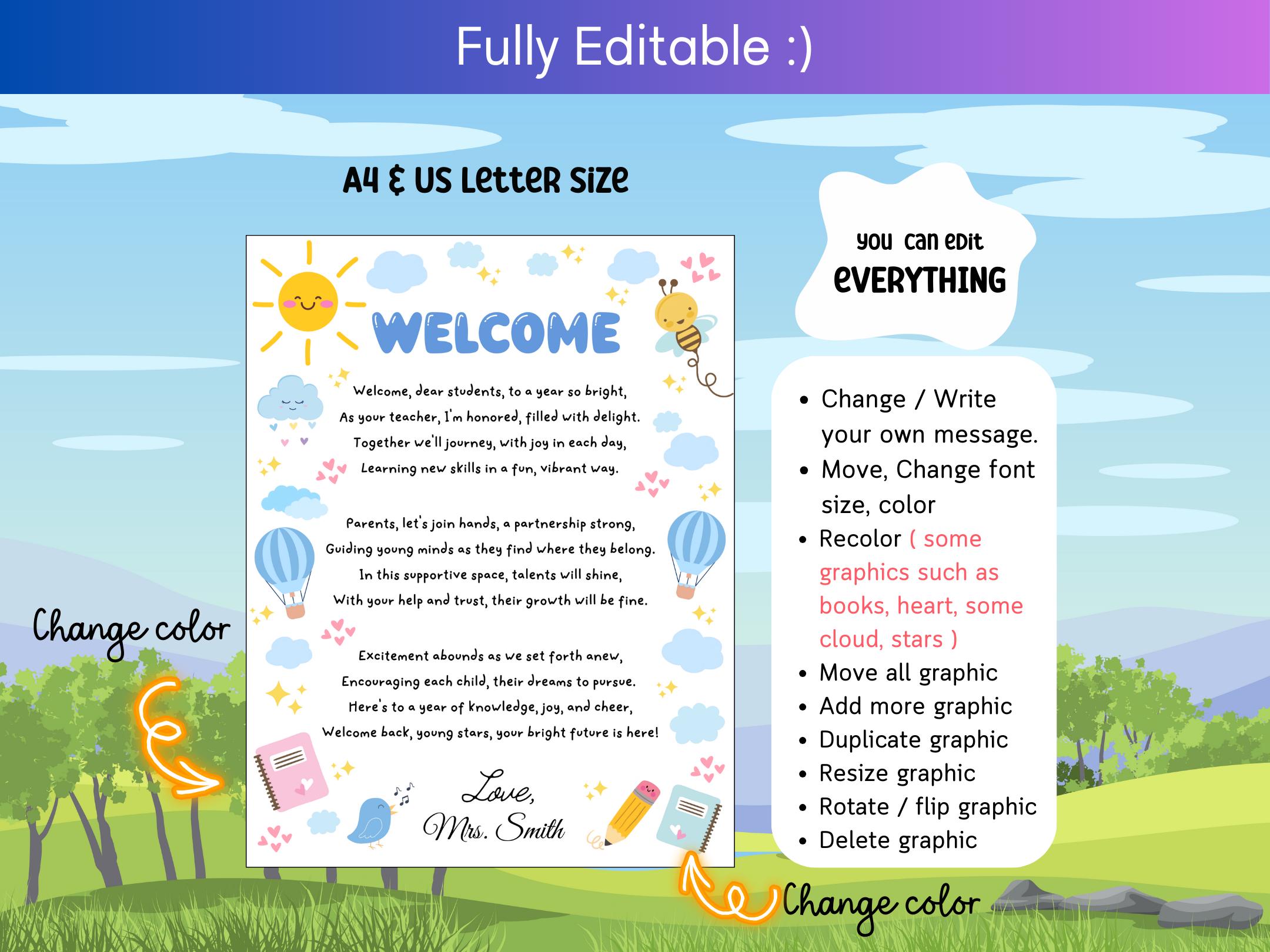 Editable Welcome Back to School Letter: Teacher to Students (PDF) - Etsy