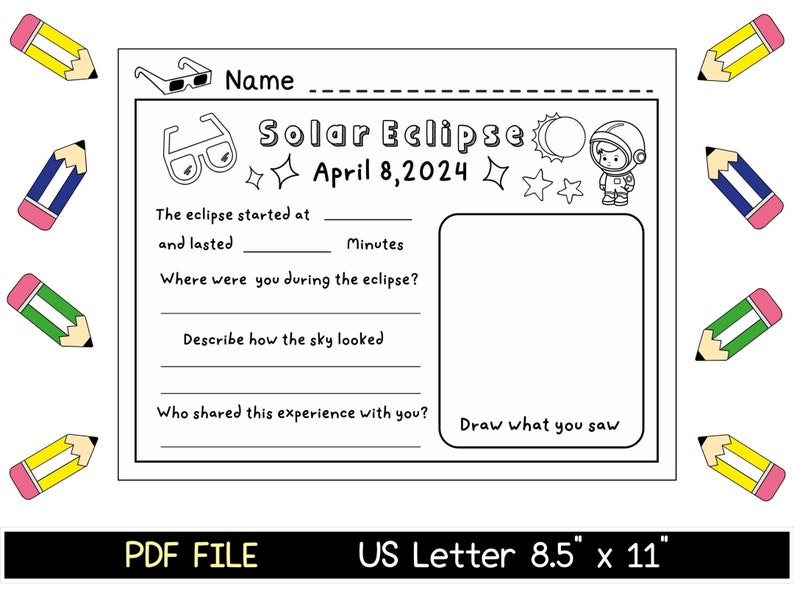 Solar Eclipse Work Sheet for Kids, Solar Eclipse Fill in the Blank ...