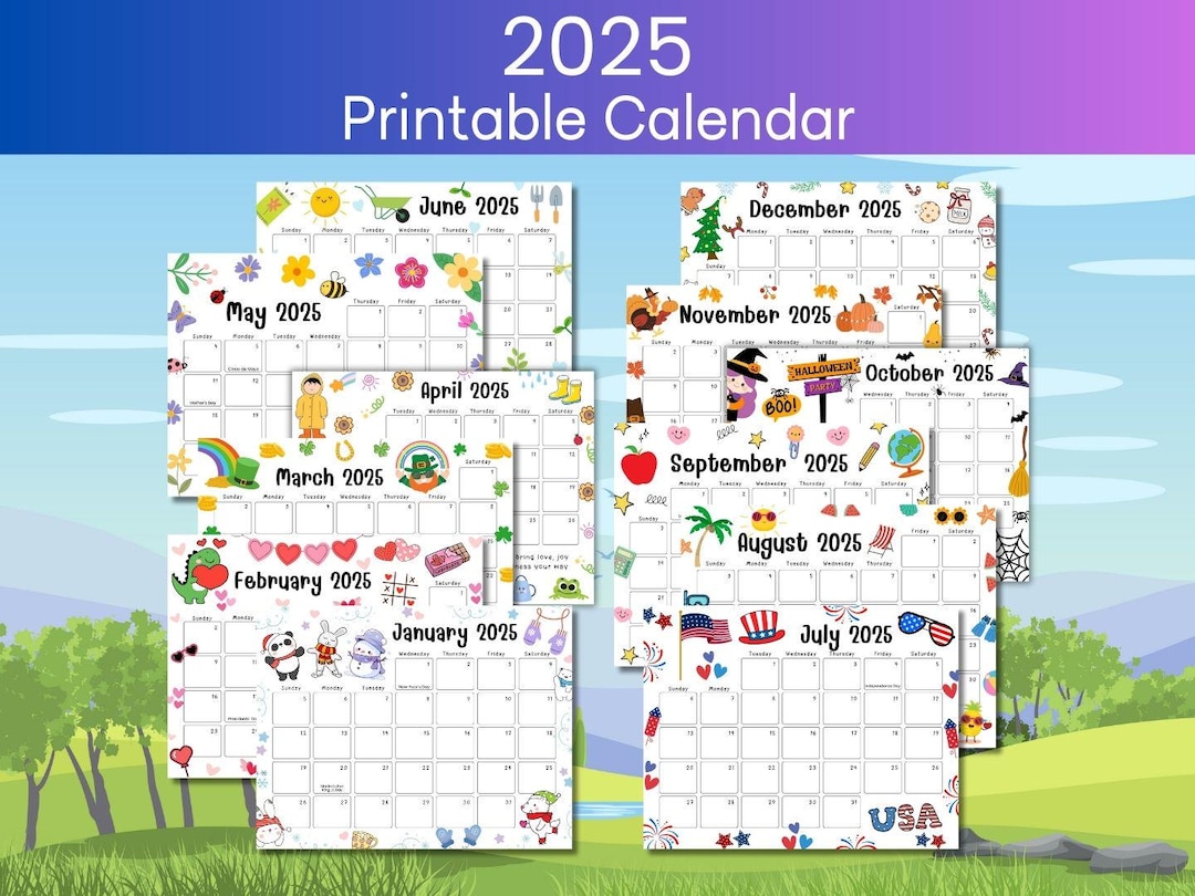 Printable Calendar for Kids, School Calendar 2025, Cute PDF Fridge ...