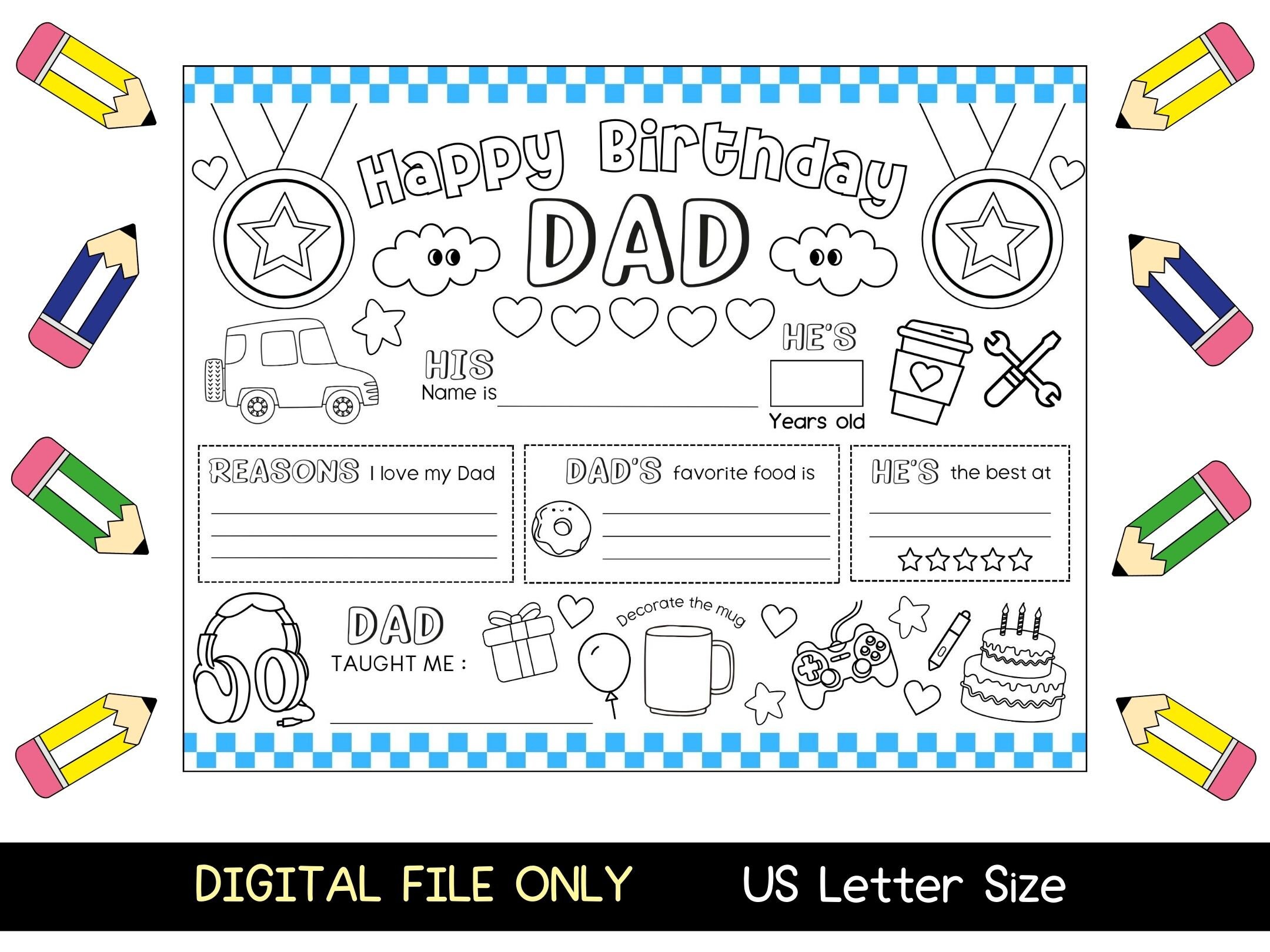 Happy Birthday Dad Coloring Page, Fill in the Blank Coloring Sheet ...