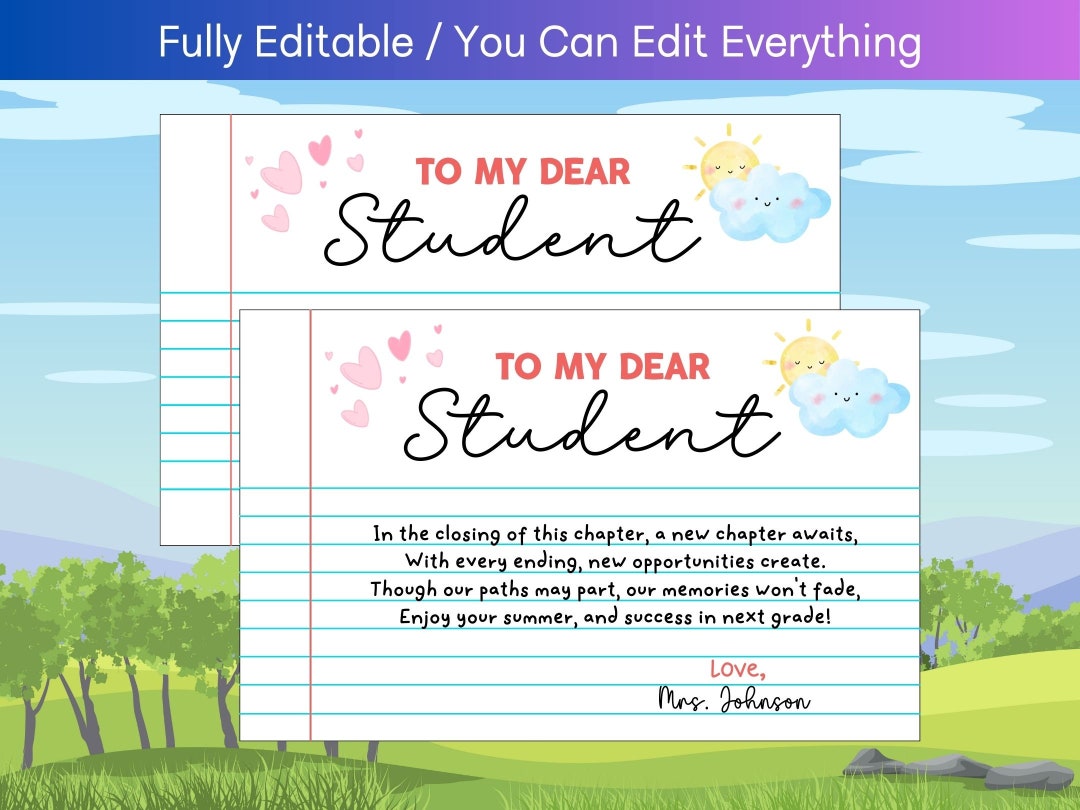 Editable End of School Year Letter for Student, Cute Poem for Class ...