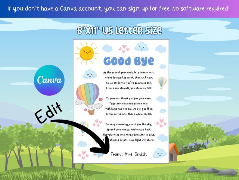 Printable End of School Year Letter for Student and Parents, Cute Poem ...