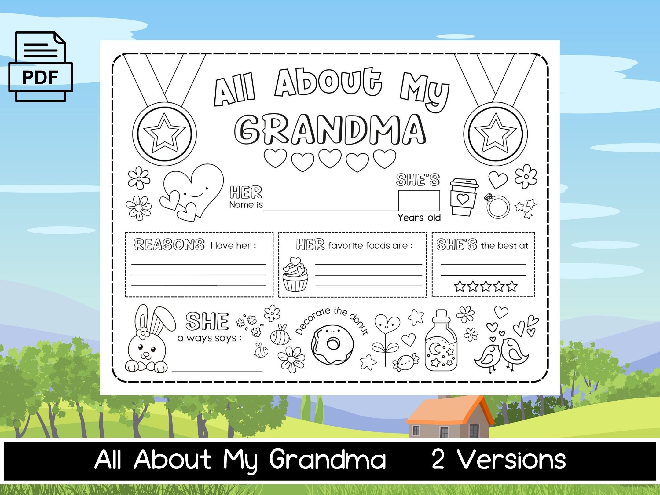 All About My Grandma Coloring Page, Mother's Day Gift, Kids Inteview ...