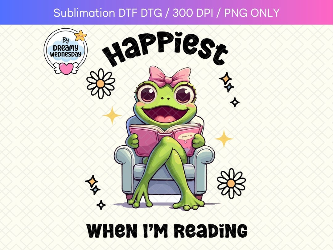 Happiest When Im Reading PNG Only, Happy Frog Reading a Book Digital ...