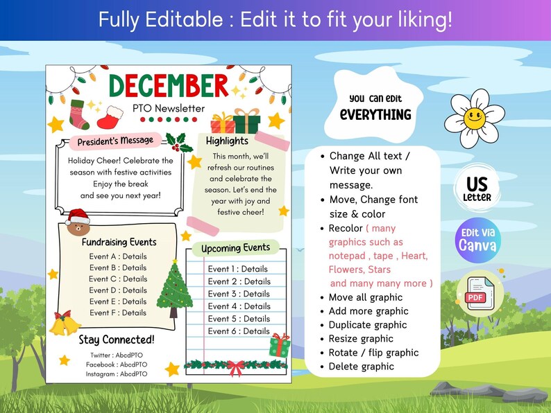 12 Month Cute School Newsletter Template for Teacher, Classrooom Note ...