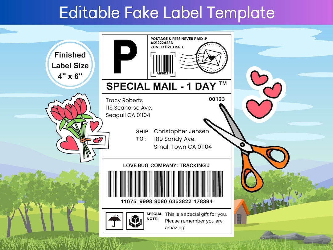 Editable Prank Shipping Label Template: Fun Gift Box Label (4x6 ...