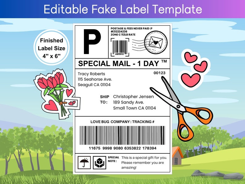 Editable Prank Shipping Label Template: Fun Gift Box Label (4x6 ...
