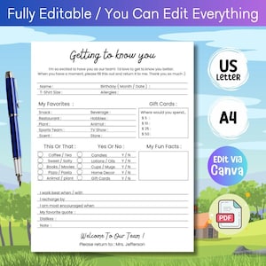 Editable Coworker Questionnaire: New Employee Survey (PDF) - Etsy
