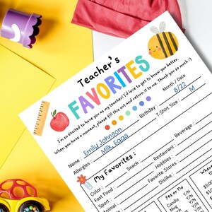Printable Teacher Favorites List: Back to School Survey (PDF) - Etsy