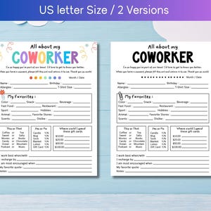 Coworker Questionnaire: New Employee Team Survey (printable PDF) - Etsy