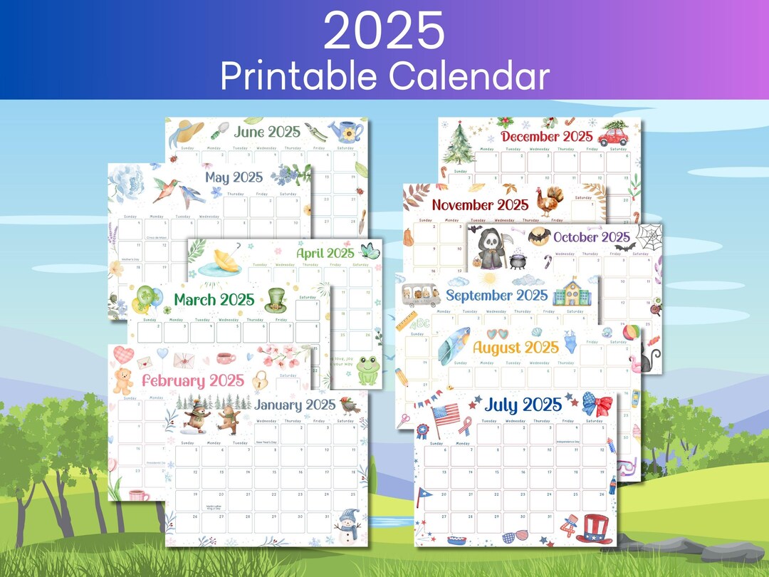 Printable Calendar, Lovely Children Calendar 2025, Downloadable Fridge ...