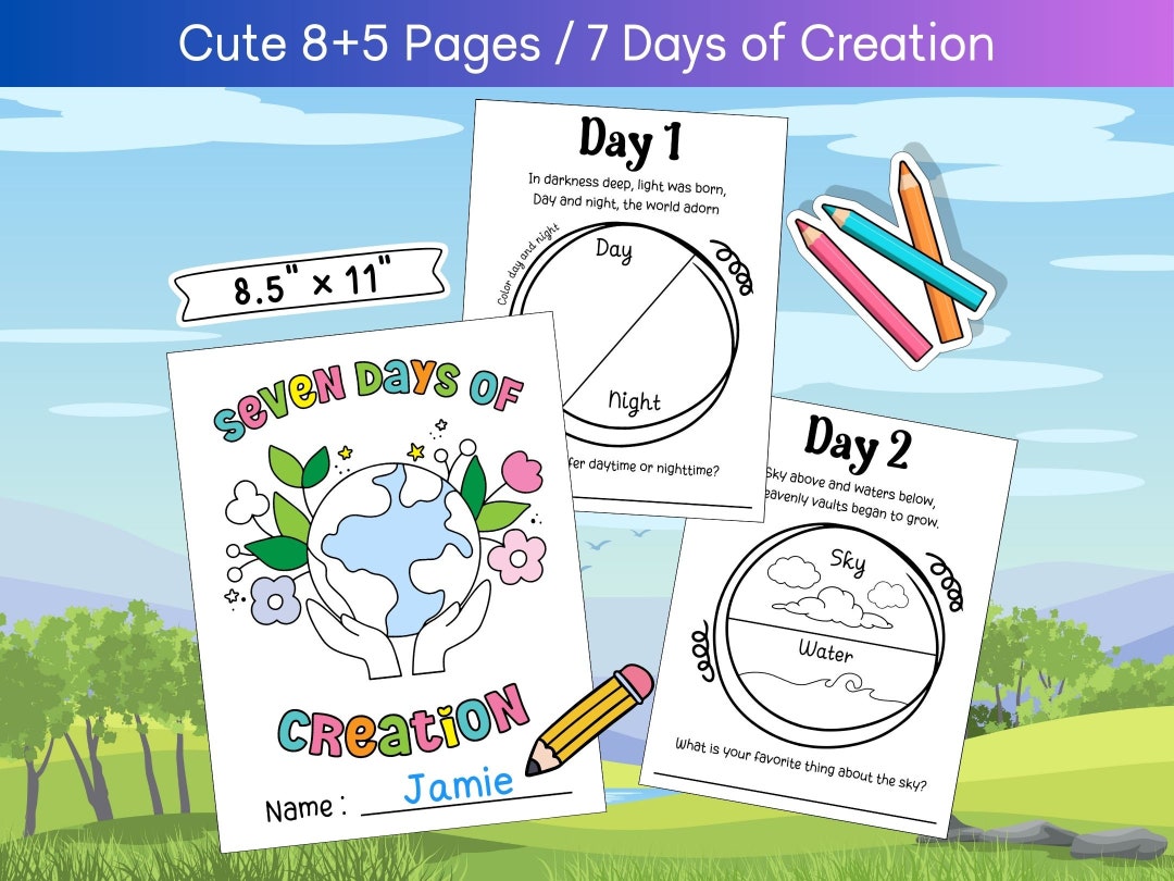 Cute 7 Days of Creation Coloring Pages, Sunday School Sheet, Nursery ...