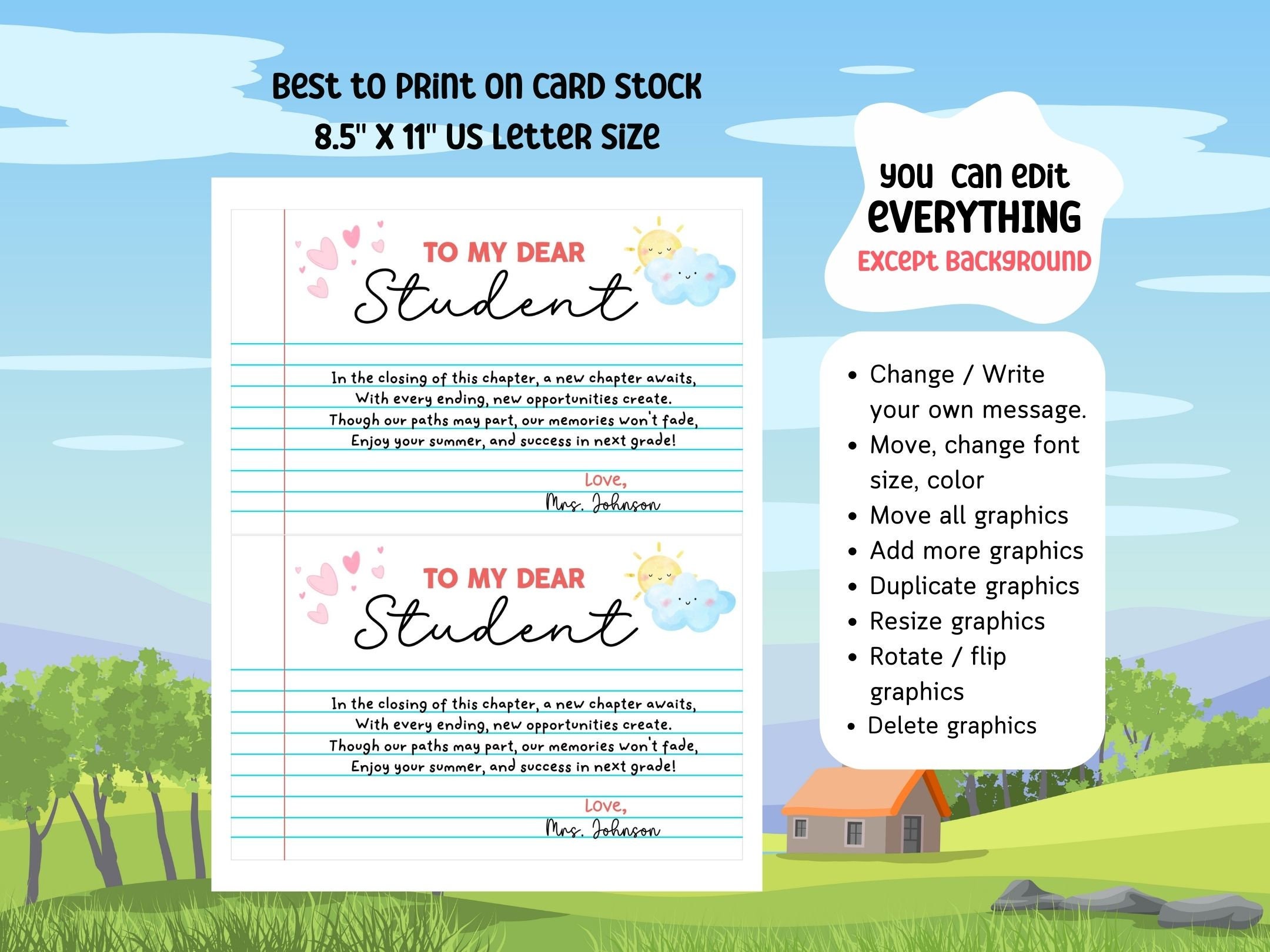 Editable End of School Year Letter for Student, Cute Poem for Class ...