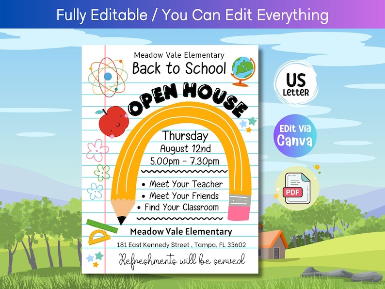 Editable Back to School Open House Flyer Template (PDF) - Etsy