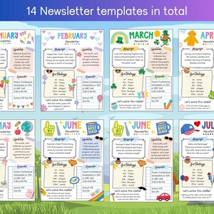 12 Month Cute School Newsletter Template for Teacher, Classrooom Note ...