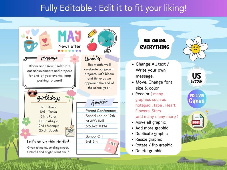 Editable School Newsletter Template Bundle: Classroom Updates (digital ...