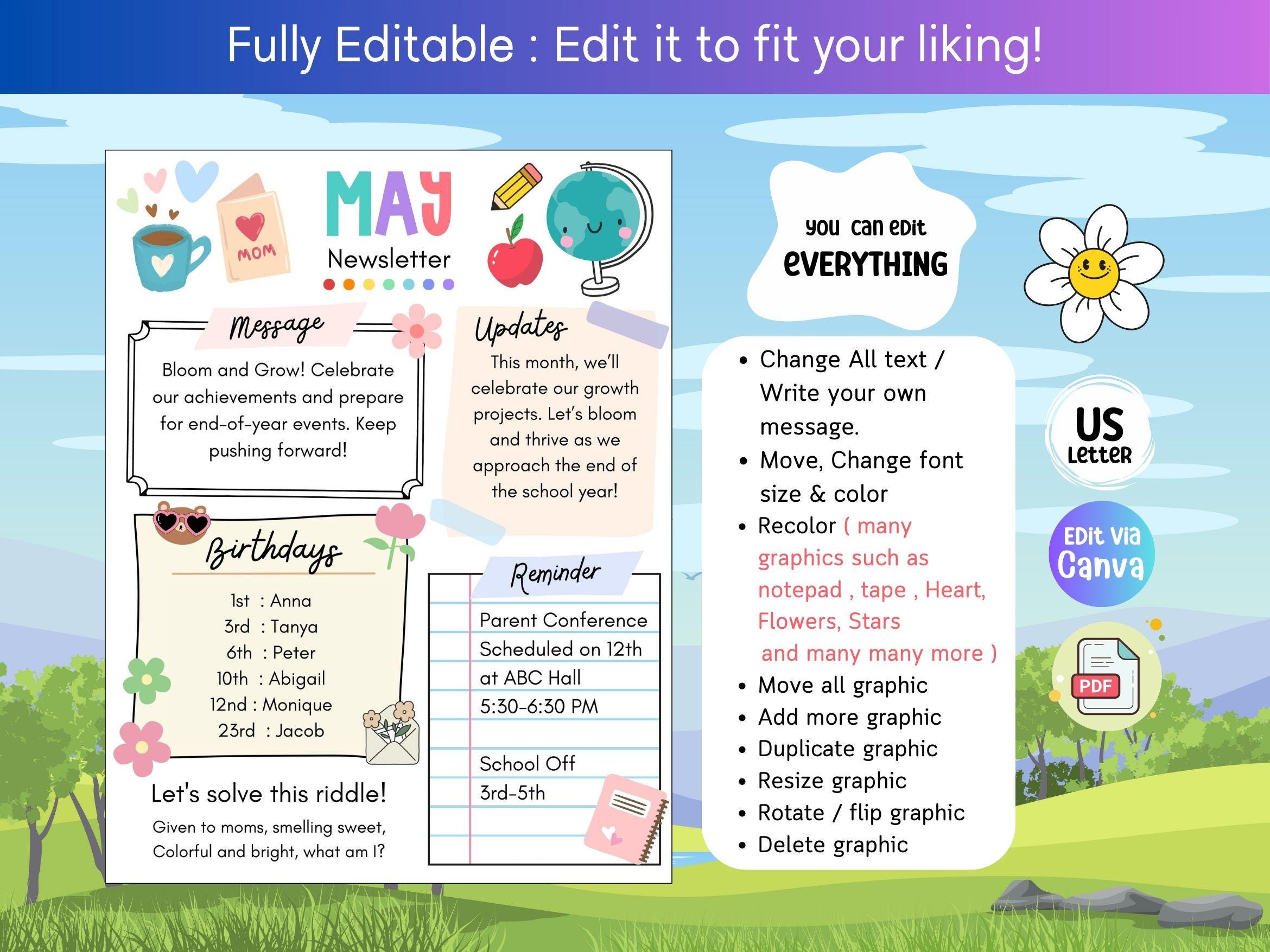 Editable School Newsletter Template Bundle: Classroom Updates (digital ...
