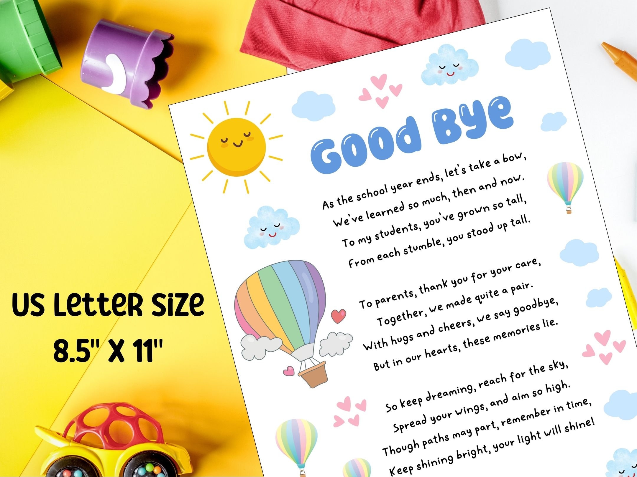 Printable End of School Year Letter for Student and Parents, Cute Poem ...