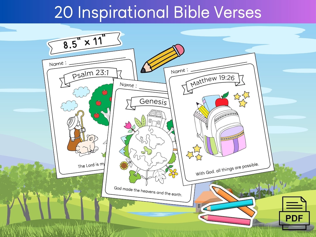20 Bible Verses Coloring Pages, Sunday School , Nursery Activity ...