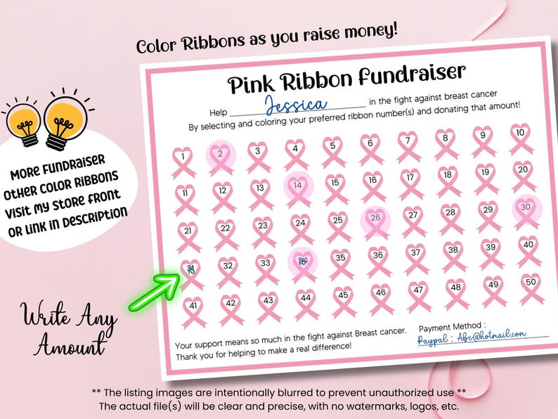 Pink Ribbon Cancer Fundraiser: Printable Donation Form (PDF) - Etsy