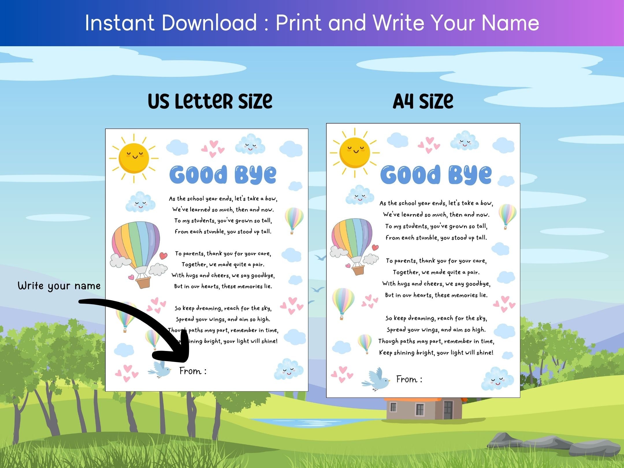 Printable End of School Year Letter for Student and Parents, Cute Poem ...