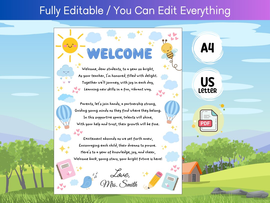 Editable Welcome Back to School Letter: Teacher to Students (PDF) - Etsy
