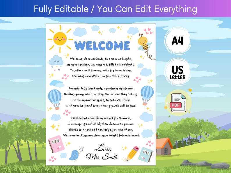 Editable Welcome Back to School Letter: Teacher to Students (PDF) - Etsy