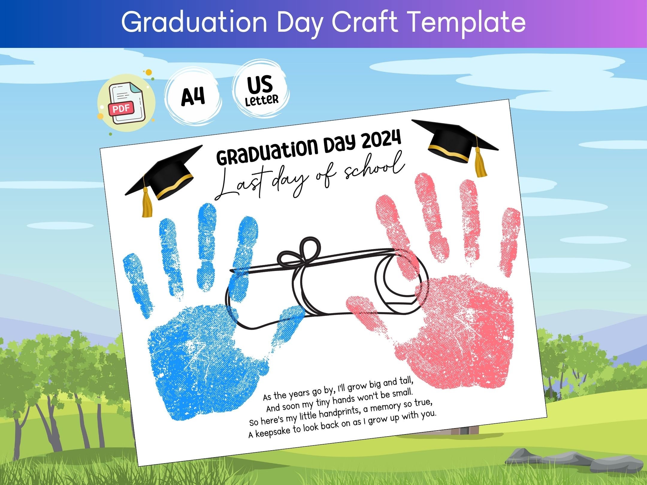 Printable Poem Last Day of School Handprint Art for Kids, Kindergarten ...