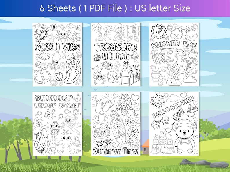 6 Cute and Fun Summer Coloring Page for Children, Sunday School, Beach ...