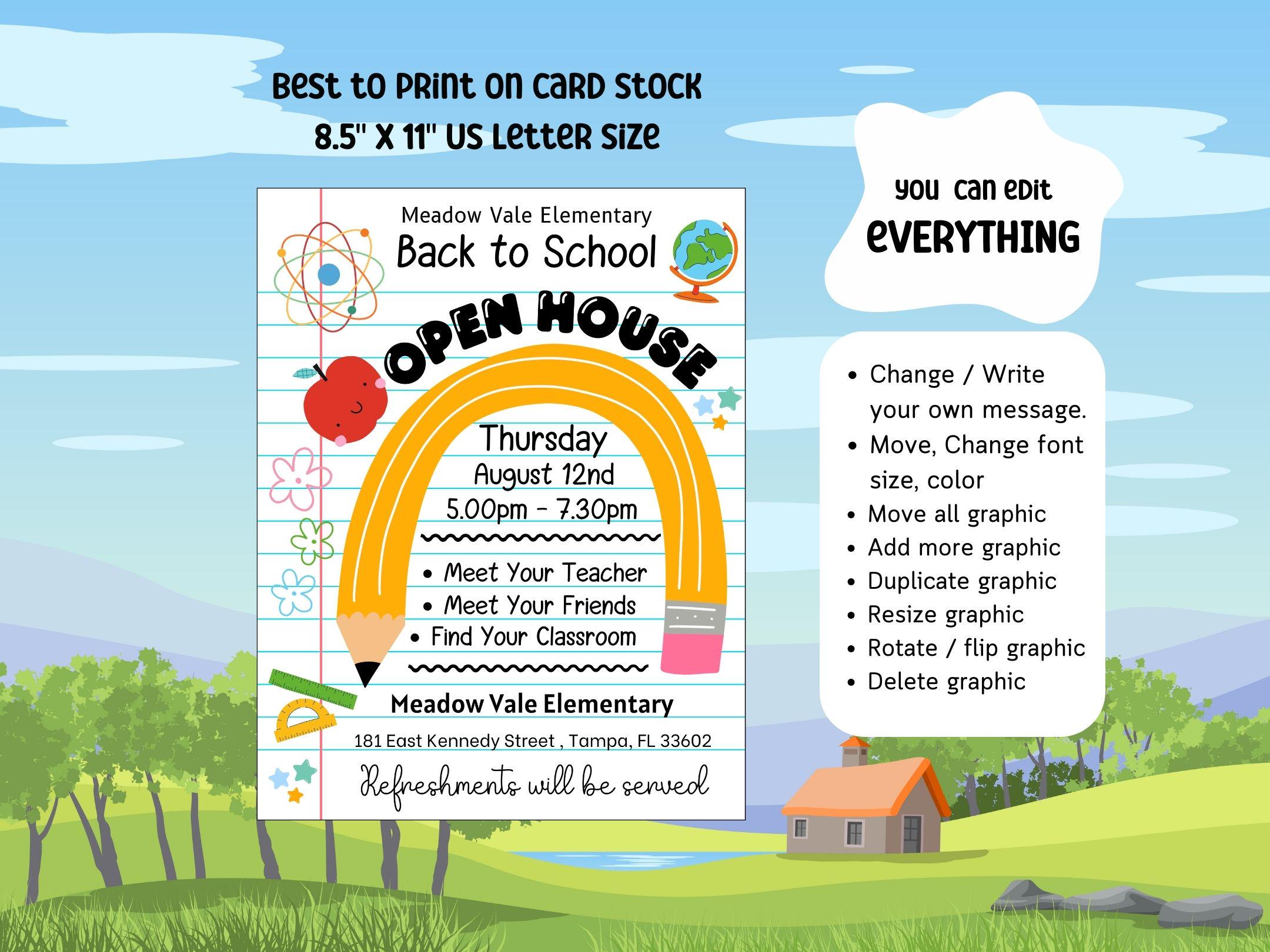 Editable Back to School Open House Flyer Template (PDF) - Etsy