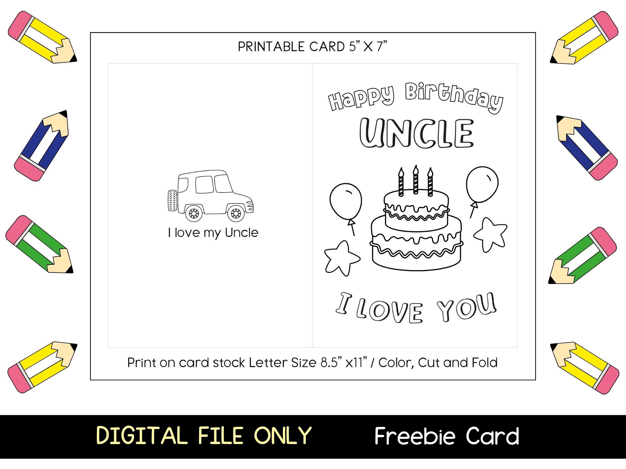 Happy Birthday Uncle Coloring Page, Fill in the Blank, Printable ...