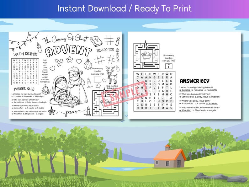 Advent Activity Placemat, Coloring Sheet for Children, Christian Advent ...