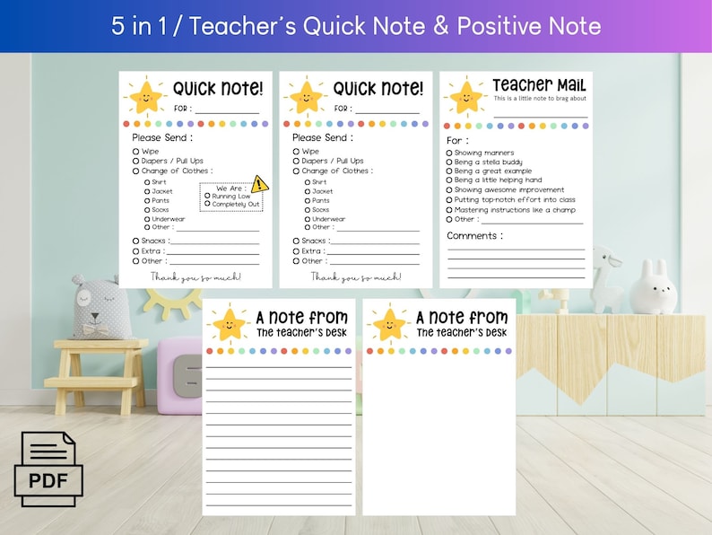 Printable Teacher Notes: Daycare & Elementary Quick Notes (PDF) - Etsy