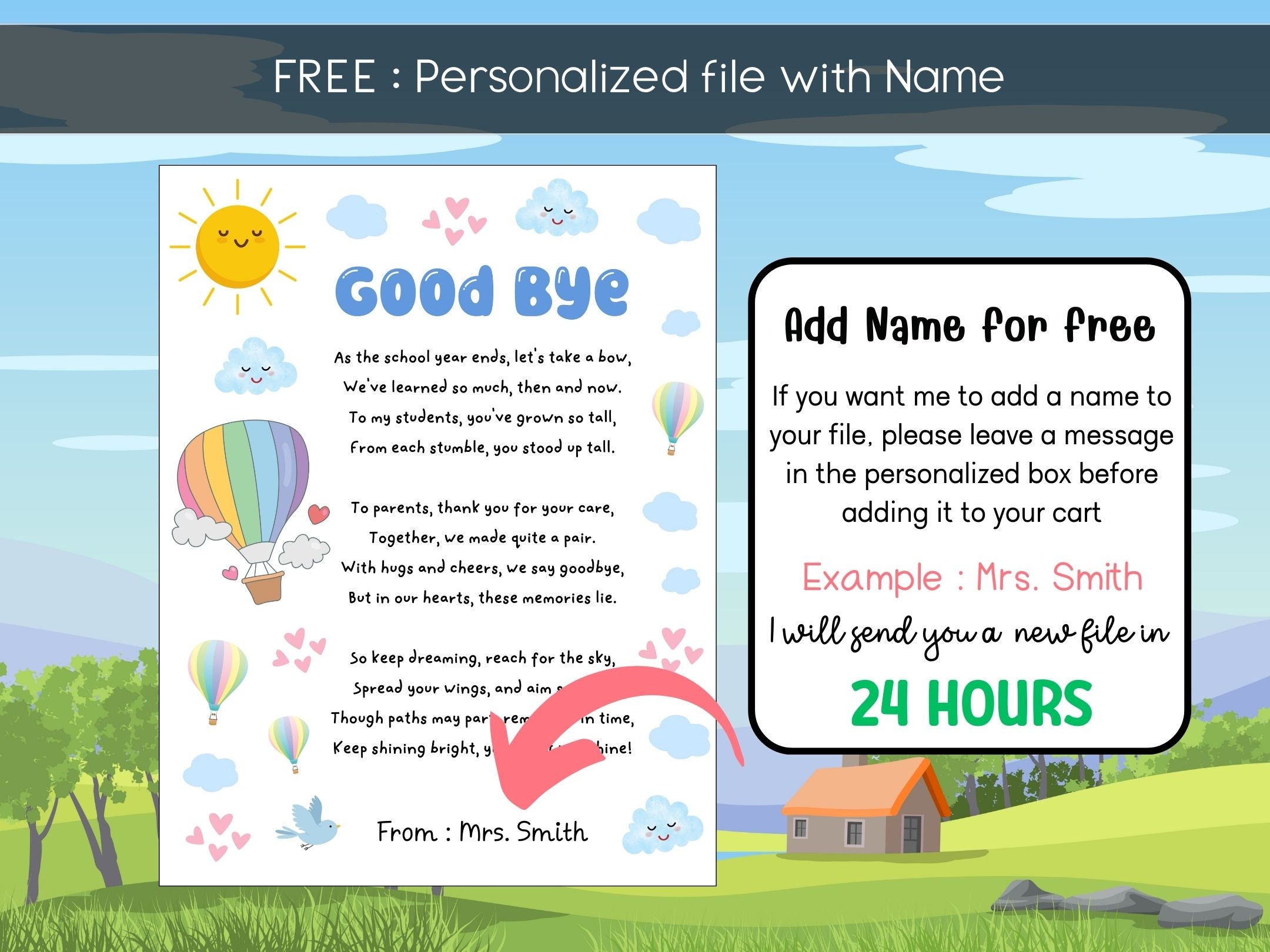 Printable End of School Year Letter for Student and Parents, Cute Poem ...